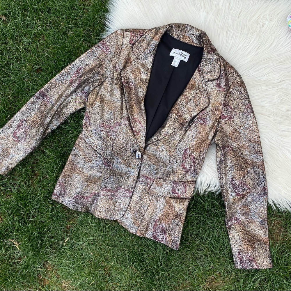 Joseph Ribkoff Silver Metallic Jacket Blazer 8 Medium - Gem